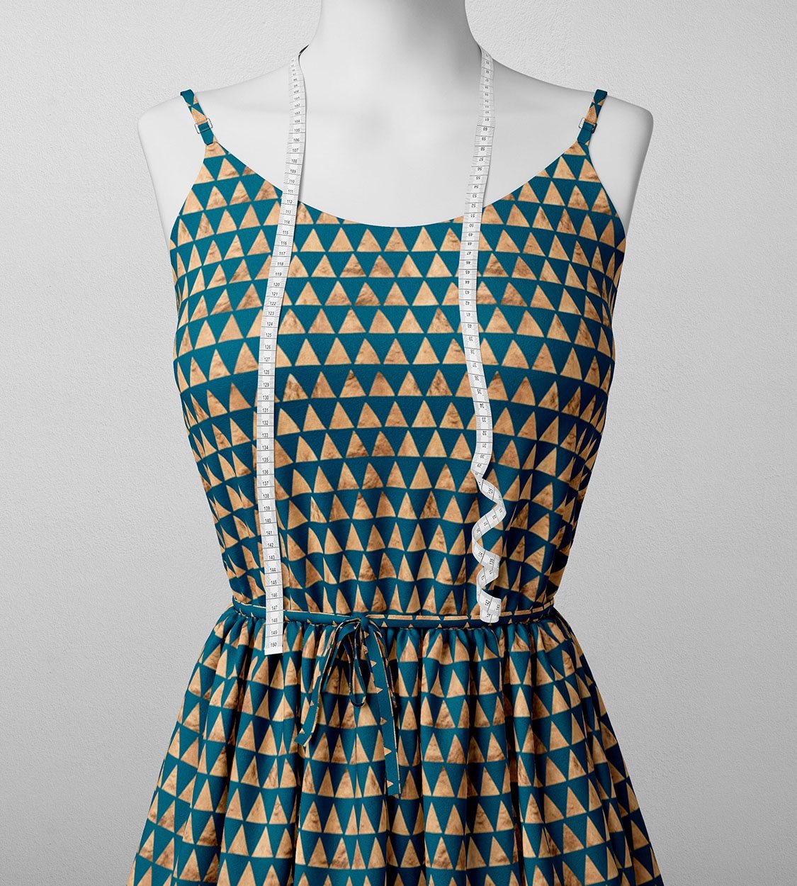 Gold Foil Triangle Teal Fabric - mayafabrics.com