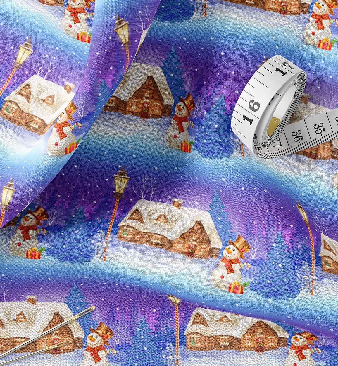 Christmas Village Snow Scene Fabric - mayafabrics.com