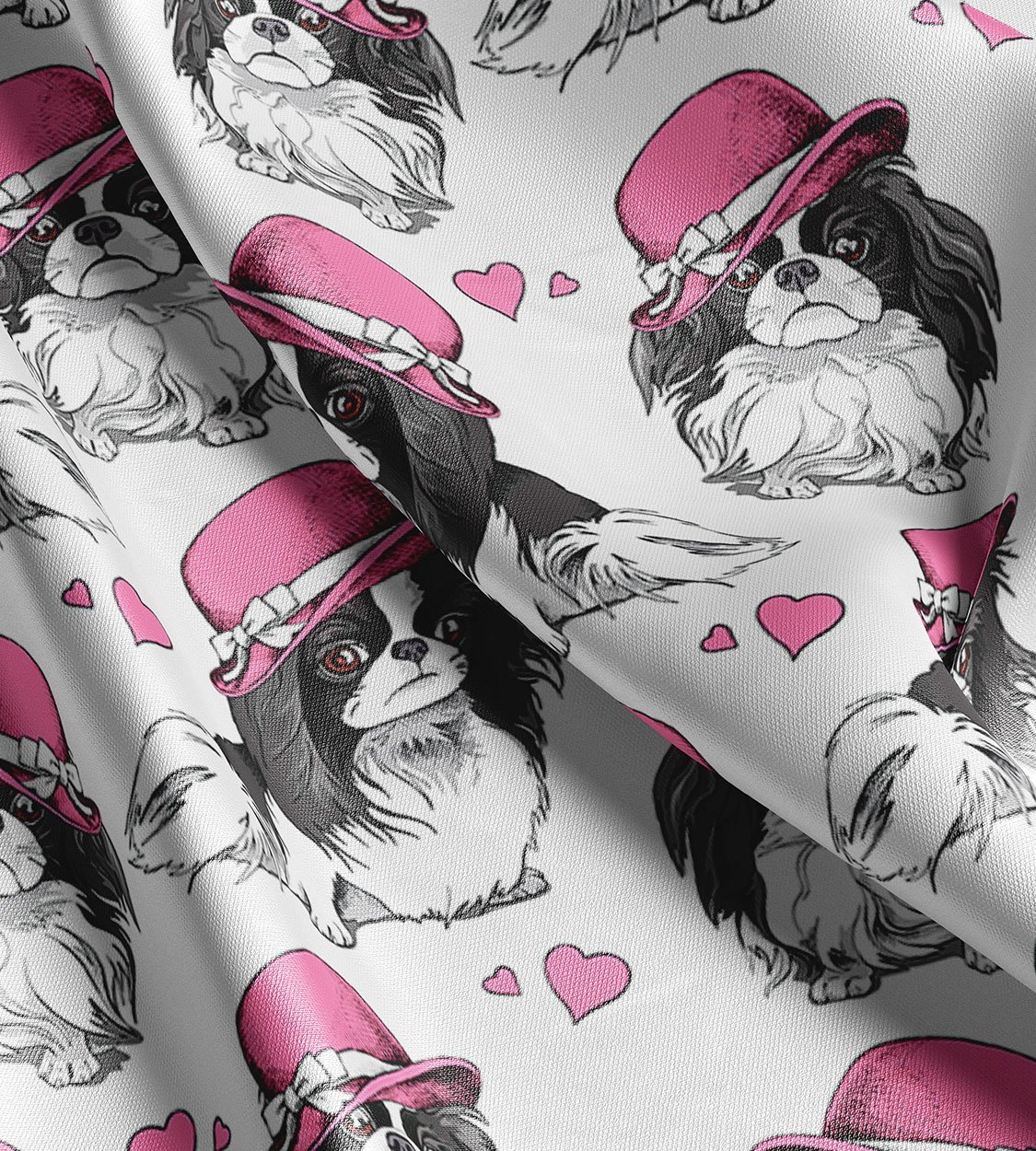 Japanese Chin in Pink Hat Fabric - mayafabrics.com