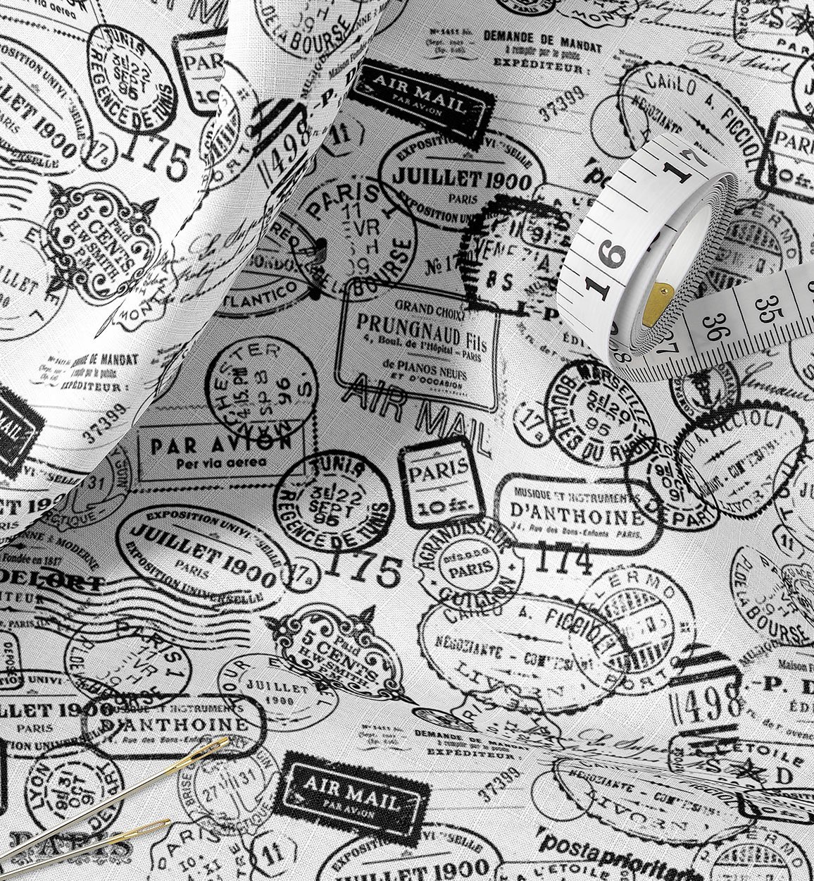 Parisian Postage Stamp Fabric - mayafabrics.com