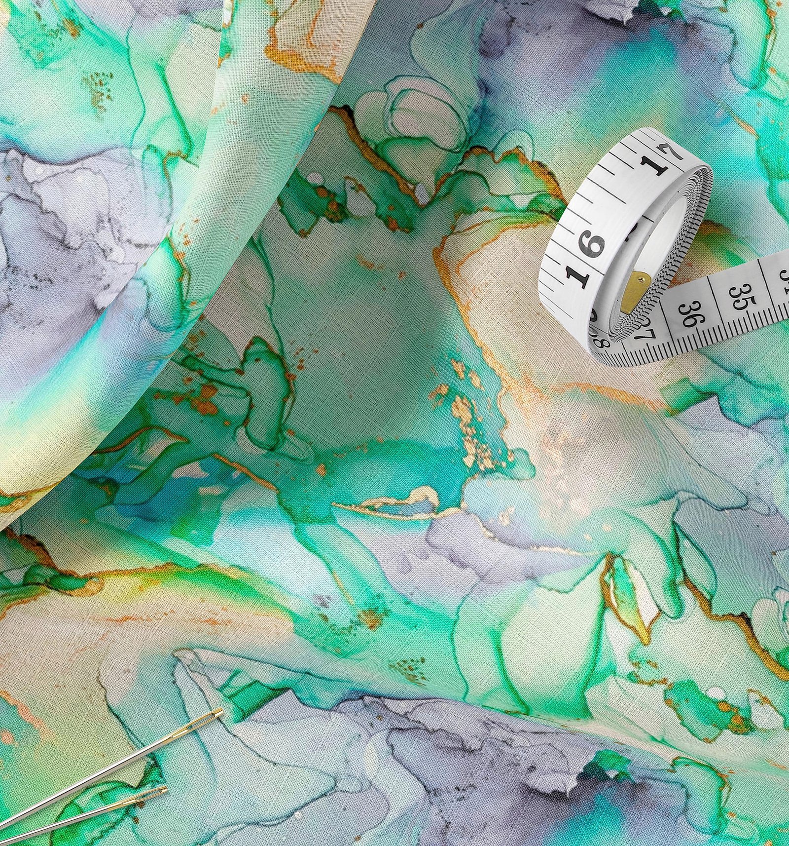 Aqua Gold Marble Fabric - mayafabrics.com