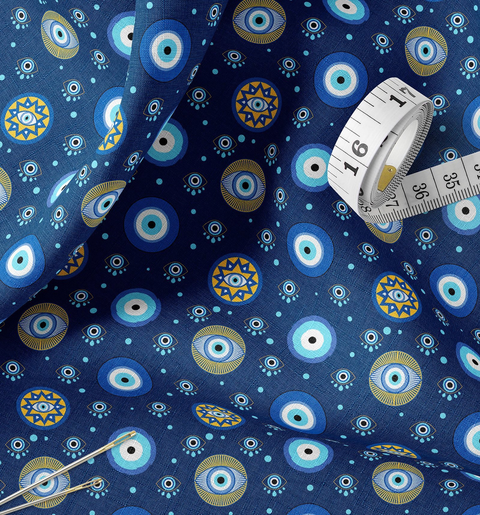 Navy Blue Evil Eye Print Fabric - mayafabrics.com