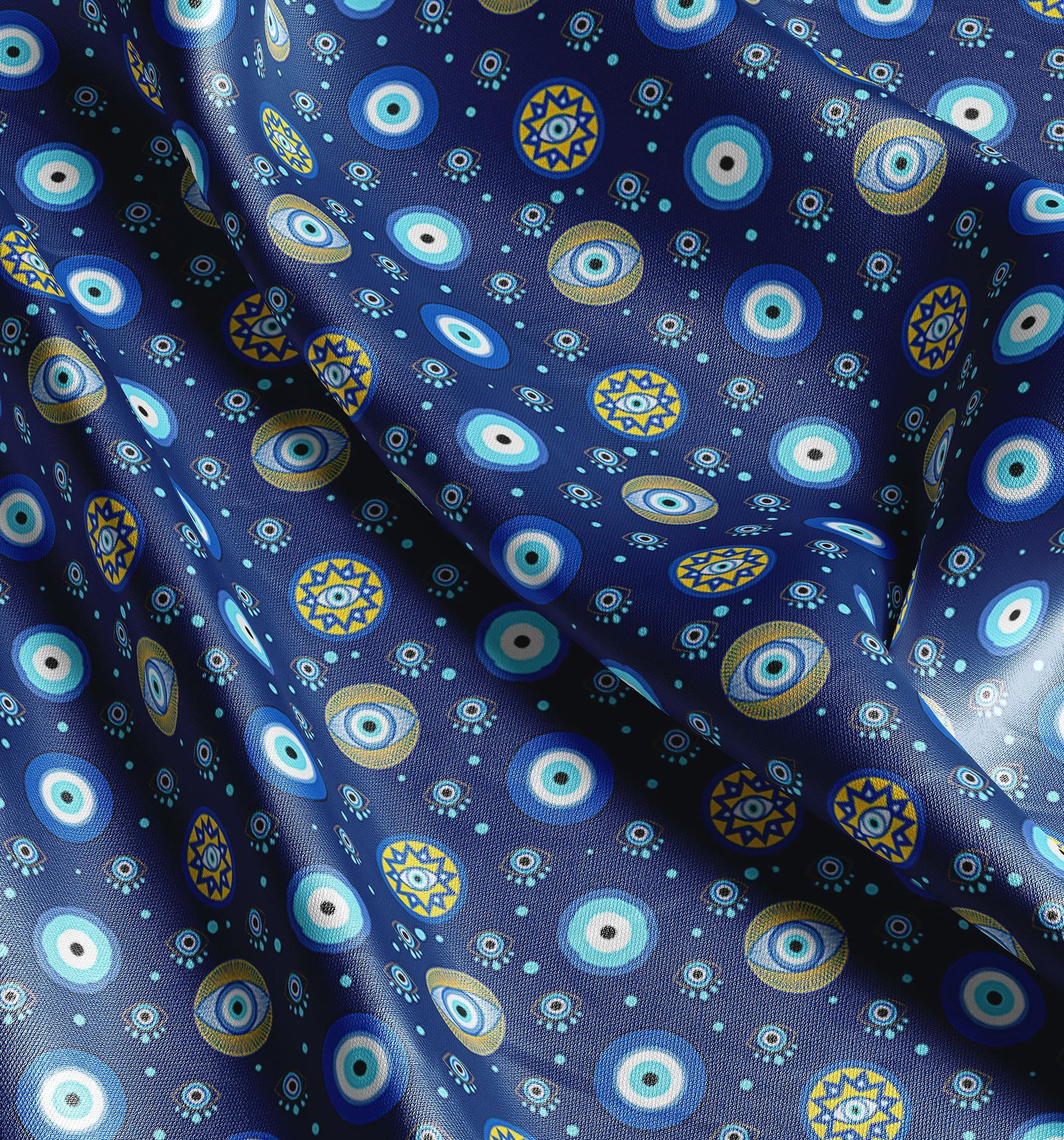 Navy Blue Evil Eye Print Fabric - mayafabrics.com